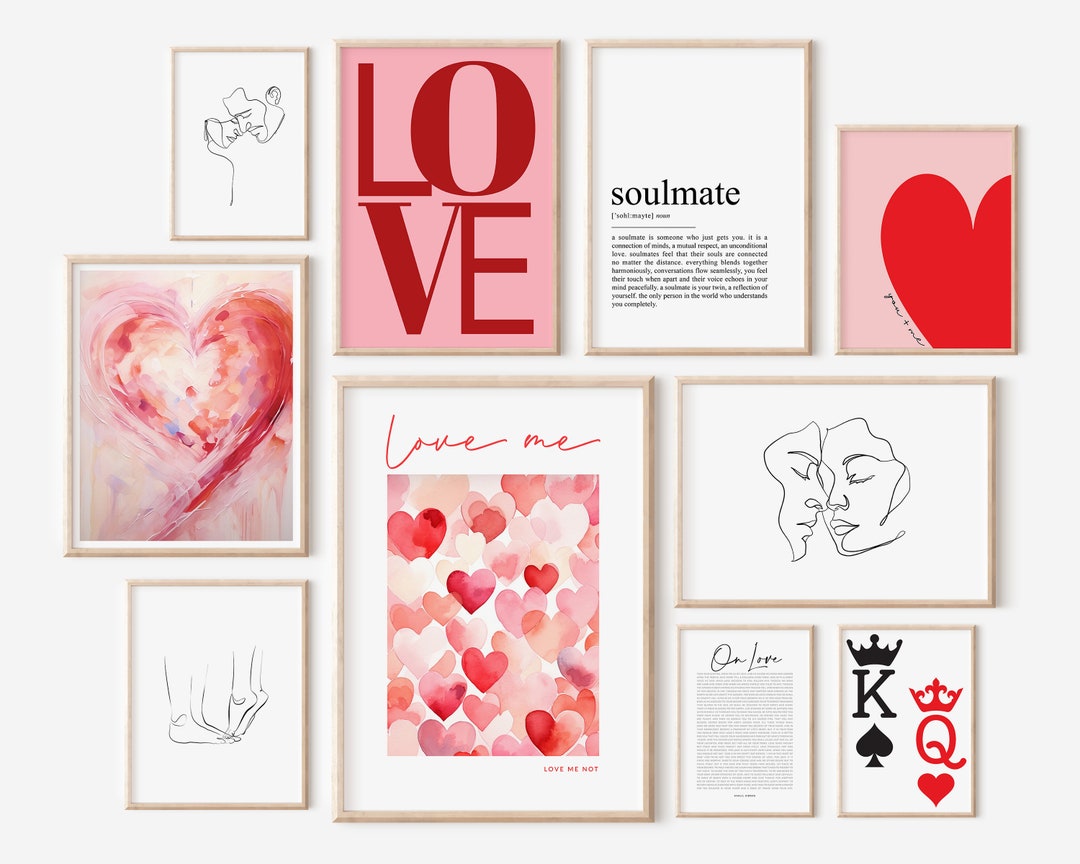 Valentines Day Wall Art, Valentine Gallery Wall Set of 16 Digital Art ...