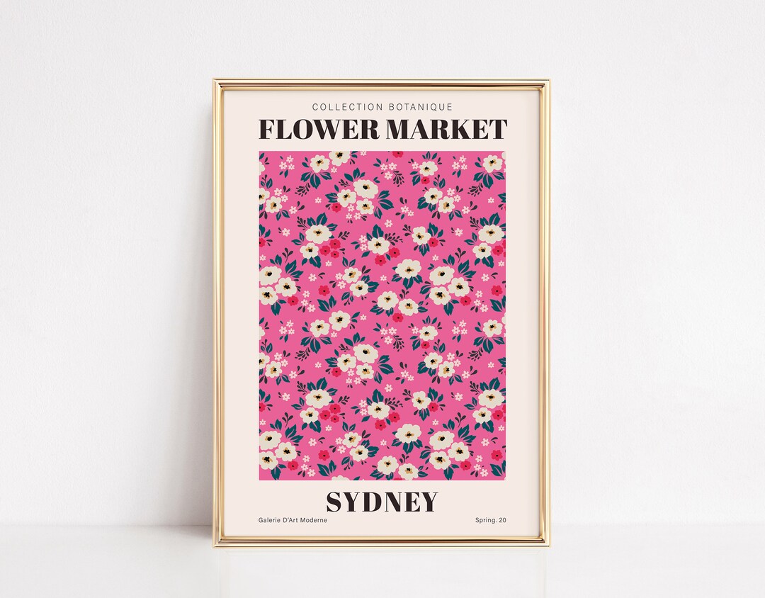 Sydney Print, Sydney Flower Market Poster, Retro Flower Art Print, Pink ...
