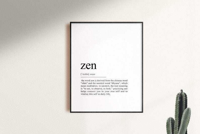 Zen Definition Print Zen Poster Yoga Studio Decor Meditate - Etsy