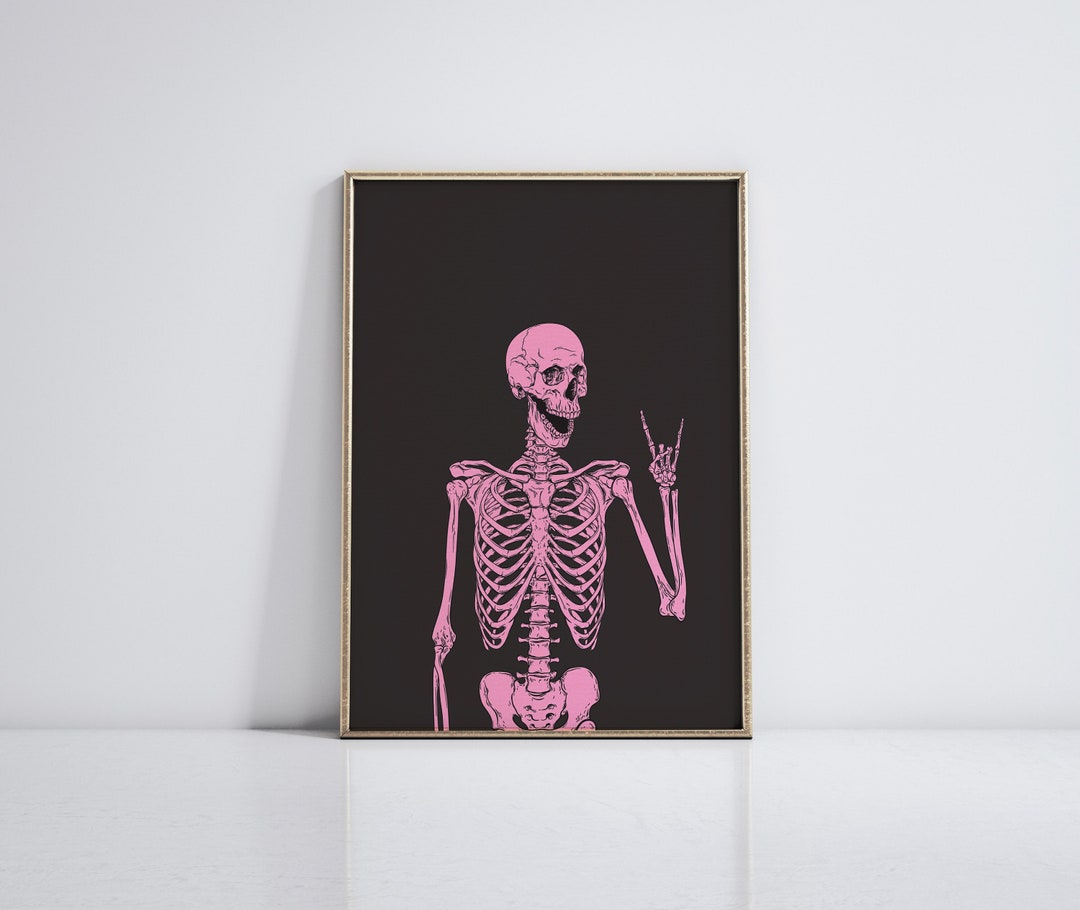 Pink Skeleton Print Skeleton Wall Art Funny Halloween Room Decor ...