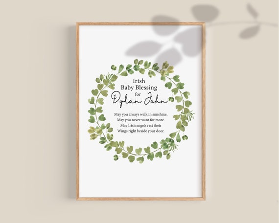 Irish Baby Blessing Baptism Christening Print With Flowers