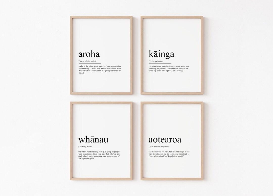 Maori Prints, Aroha Definition Print, Whanau Print, Set of 4 Maori ...