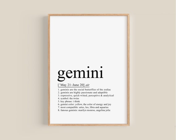 Gemini Definition Print Gemini Gifts Gemini Print Gemini | Etsy
