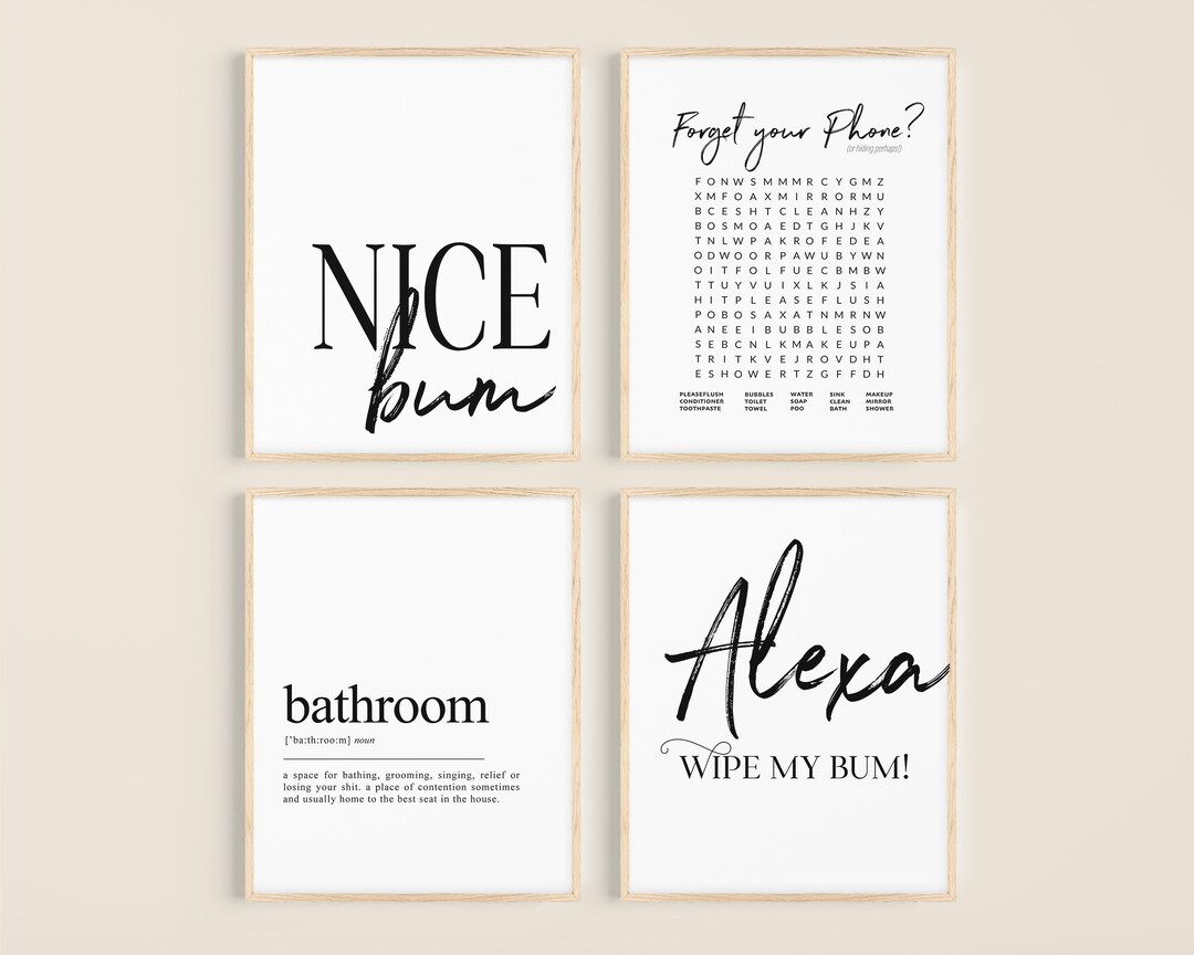Bathroom Prints Set of 4 Restroom Posters, Nice Bum Toilet Print Funny ...