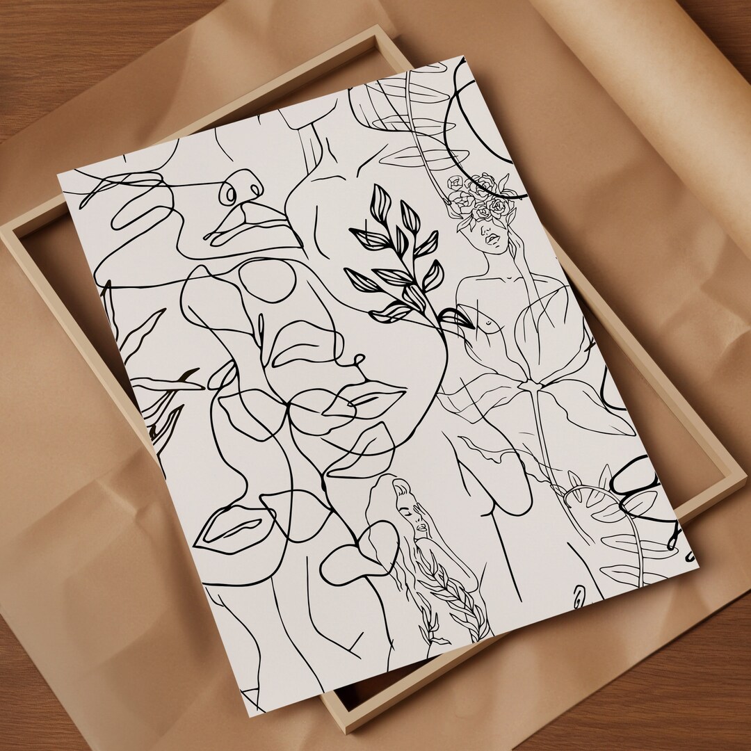 Woman Line Art Drawing, Female Line Art Poster, Feminine Aesthetic ...