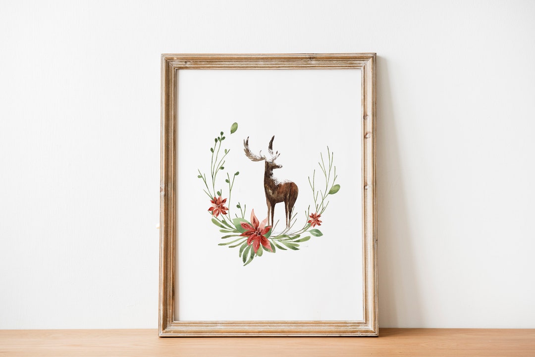 Printable Christmas Prints Reindeer Wall Art Christmas Wreath Poster ...