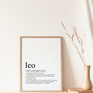 Leo Definition Print, Leo Gifts, Leo Print, Leo Decor, Zodiac Gifts ...