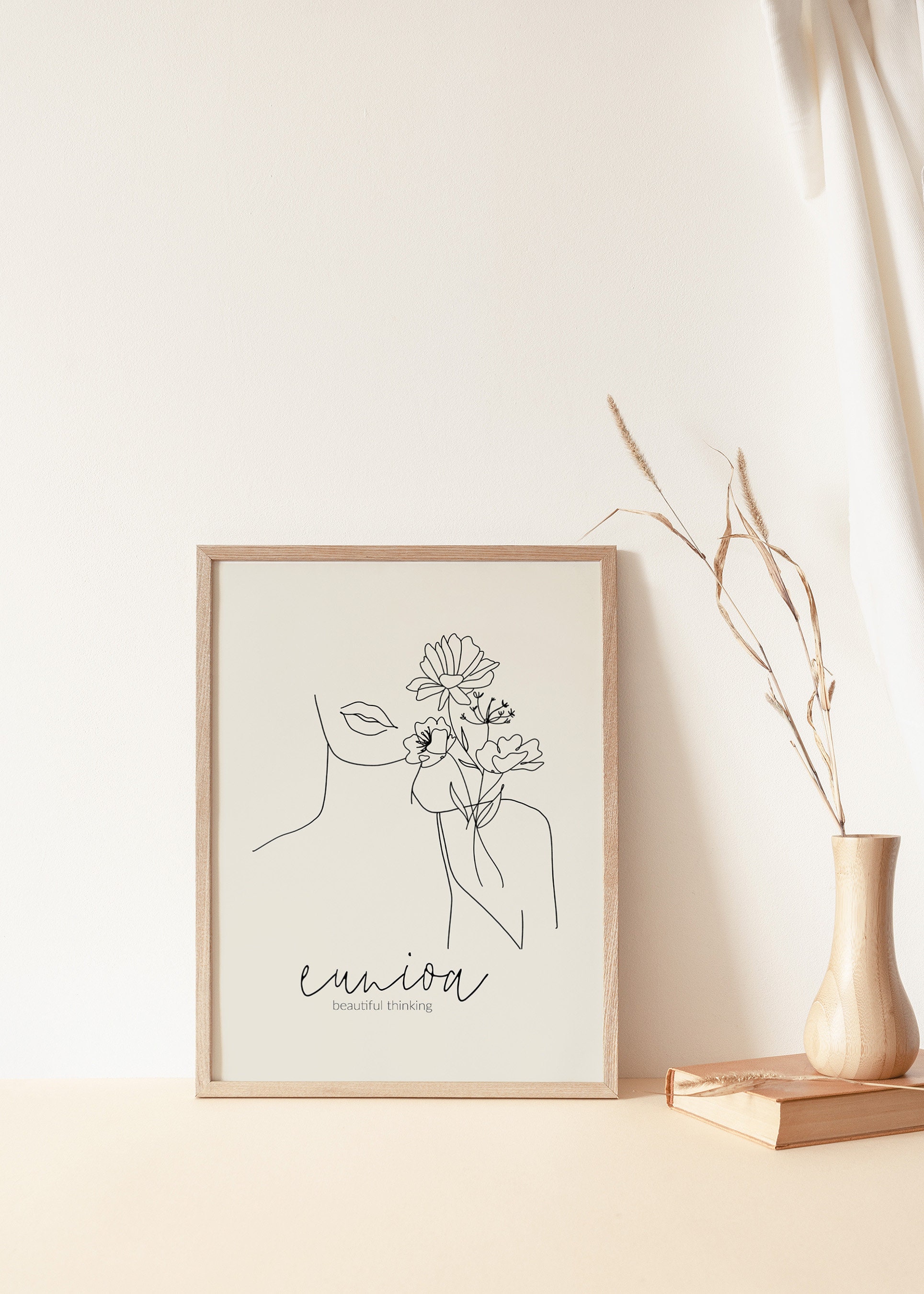 Eunoia Definition Print | Woman Line Art, Floral Design (digital ...