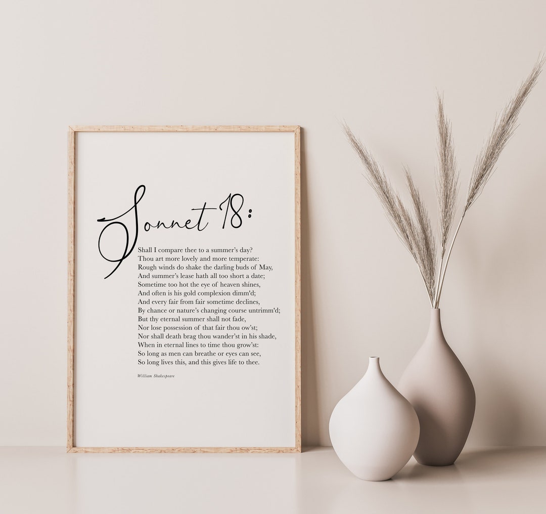 Sonnet 18 William Shakespeare Poem Shakespeare Printable Wall Art ...