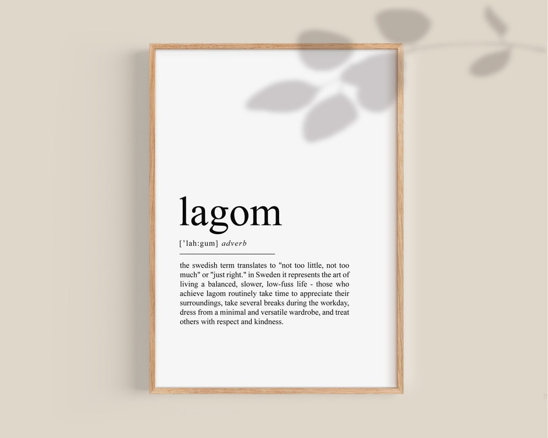 Lagom Print, Lagom Definition Poster, Lagom Wall Art, Lagom Decor ...