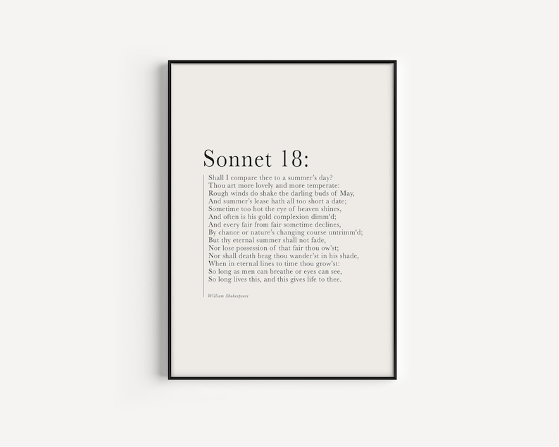 Sonnet 18 William Shakespeare Poem Sonnet 18 Print | Etsy