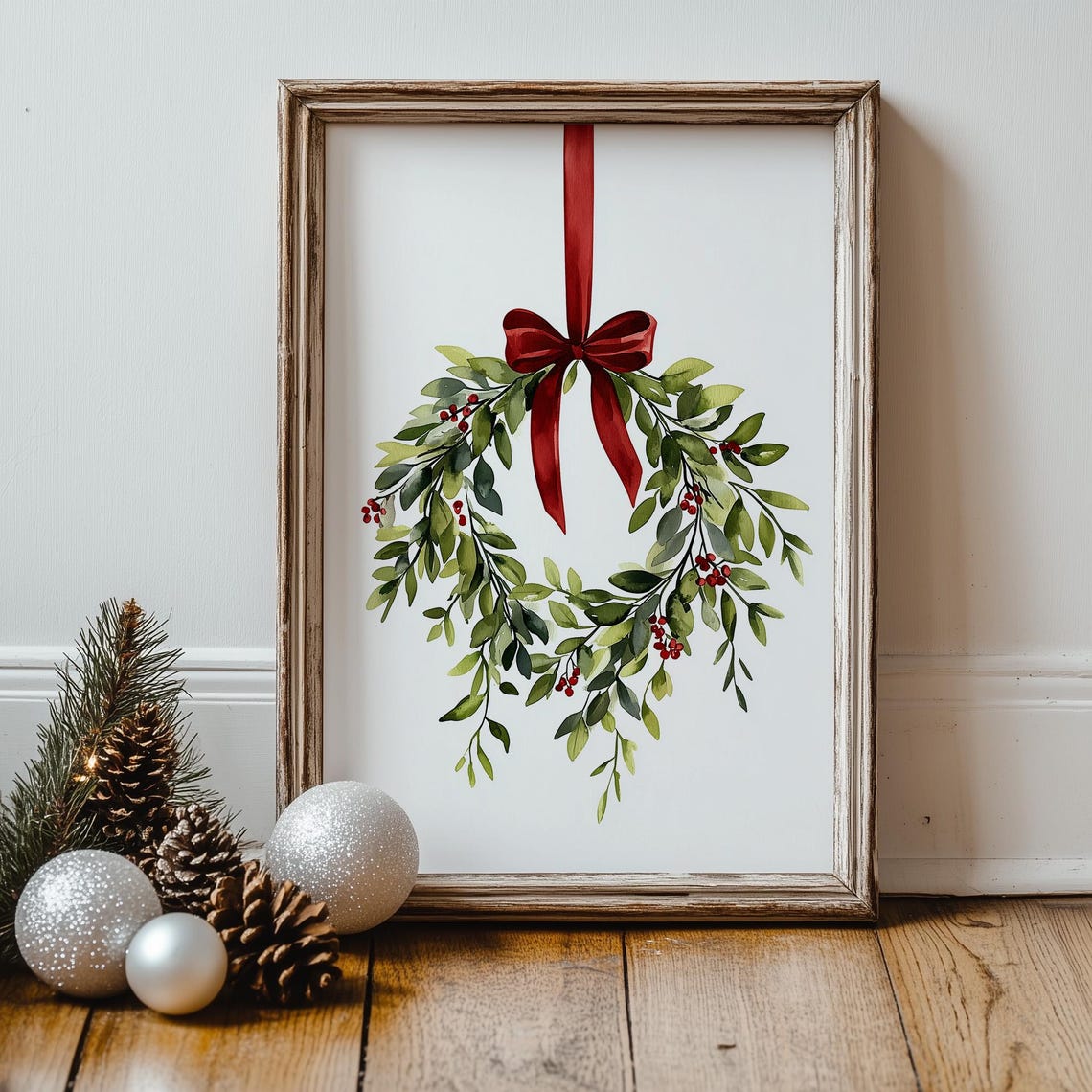 PRINTABLE Christmas Wreath Print, Christmas Bow Print Red Bow Holiday ...