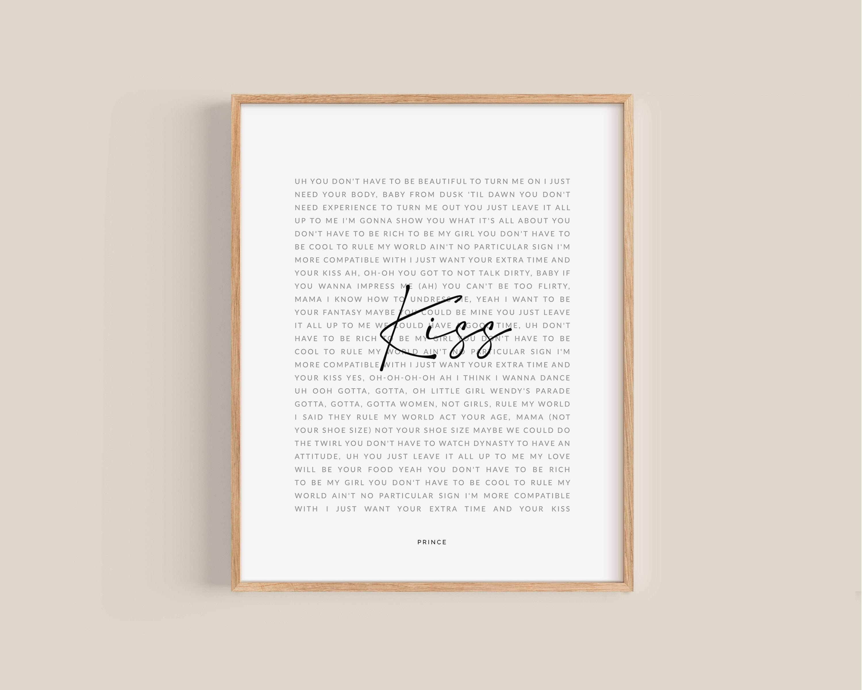 Prince Lyrics Kiss Lyrics Song Words Print Full Lyrics fan | Etsy