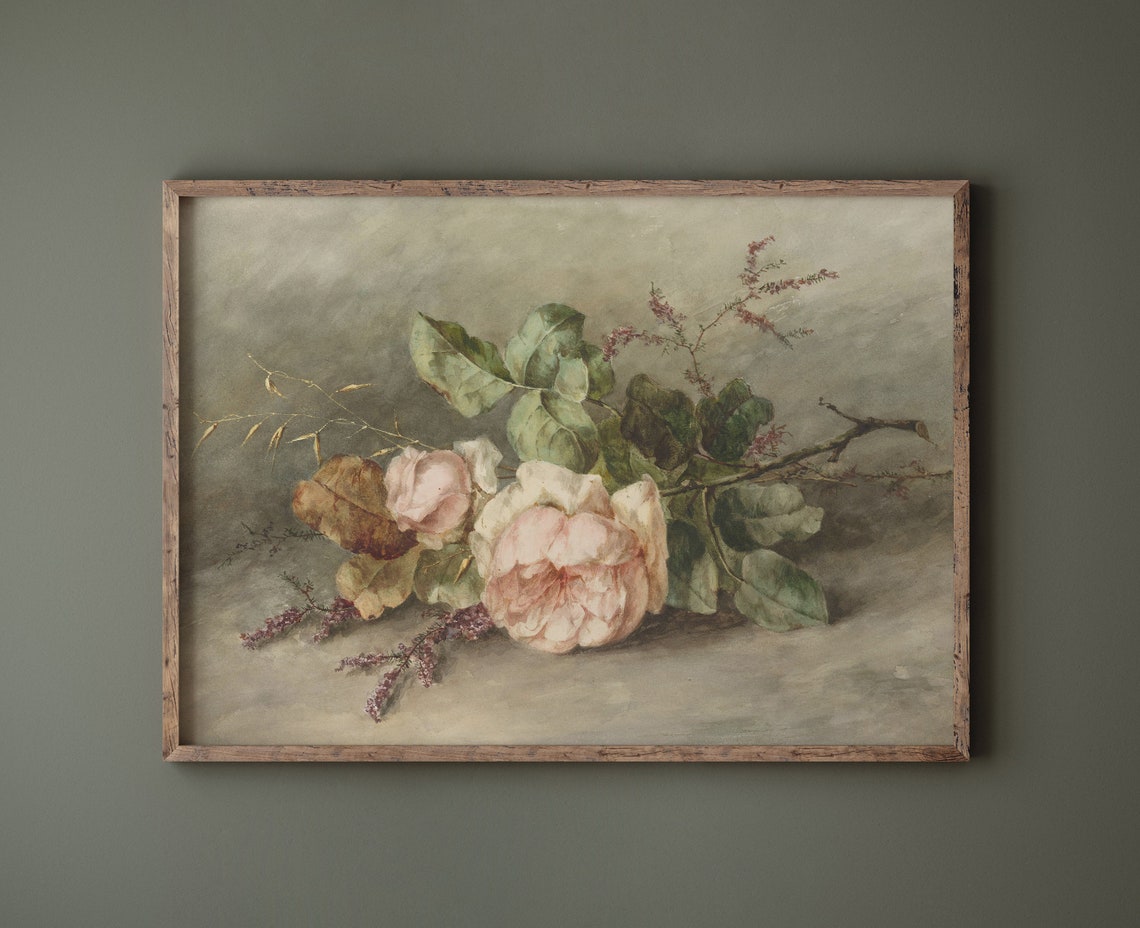 Vintage Roses Painting, Antique Pink Flowers Art, Floral Art Print ...