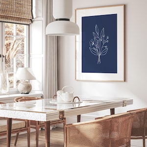 Navy Wall Art Blue Flower Line Art Set of 3 Posters Digital Download ...