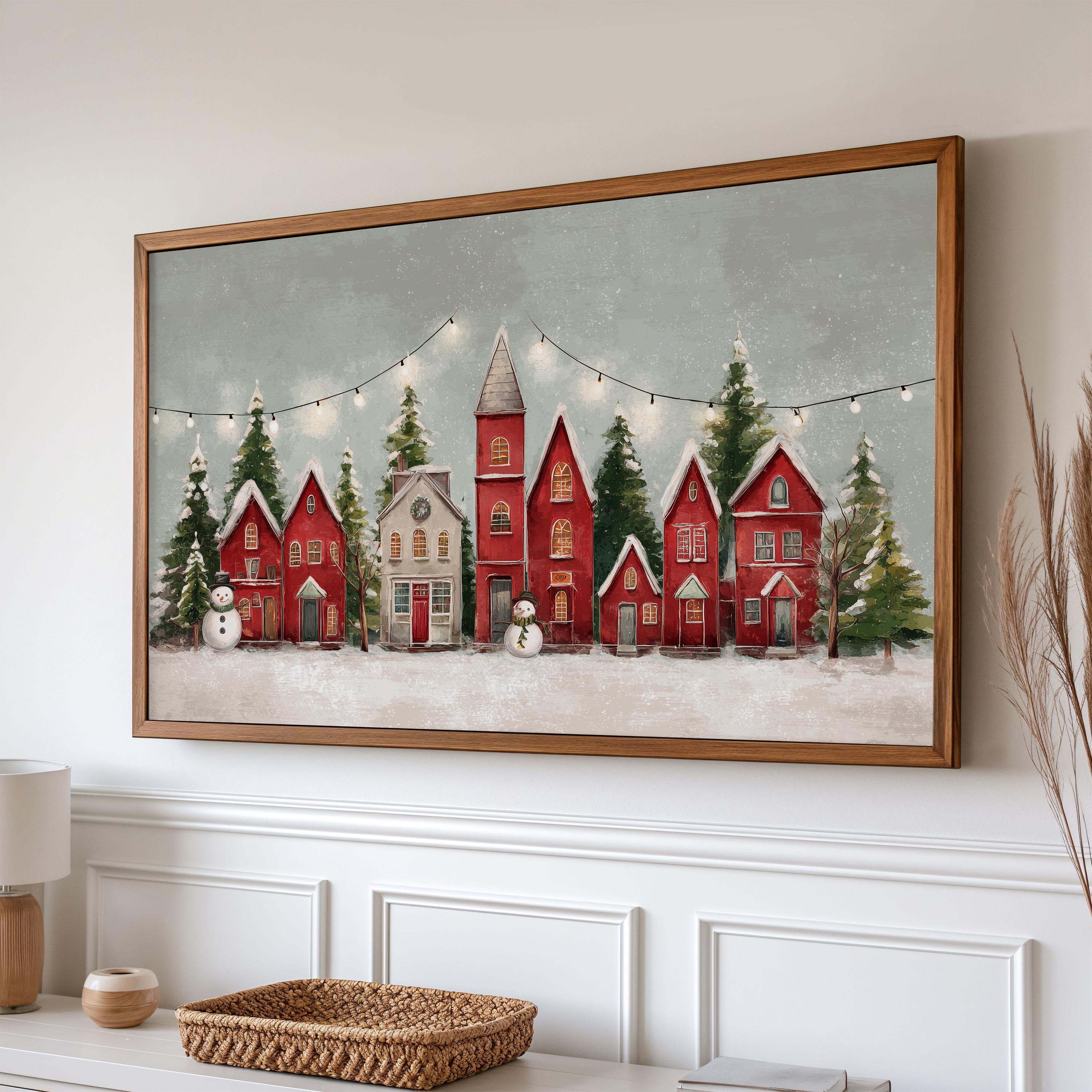 Christmas Village Frame TV Art: Snowy Winter Painting (digital Download ...
