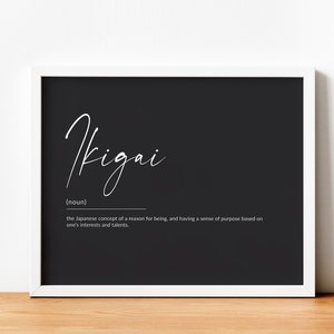 IKIGAI Definition Print, IKIGAI Poster, Motivational Quotes, Dictionary ...