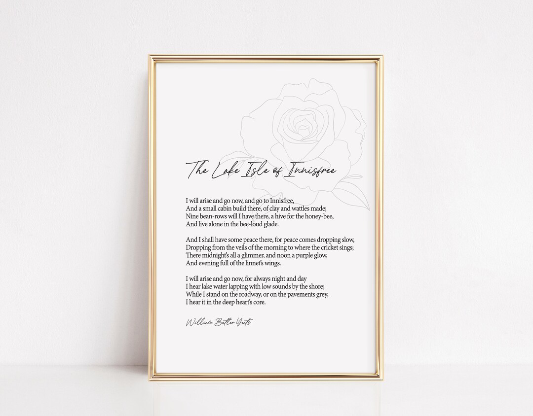 William Butler Yeats Poem, Lake Isle of Innisfree, W.B. Yeats Wall Art ...