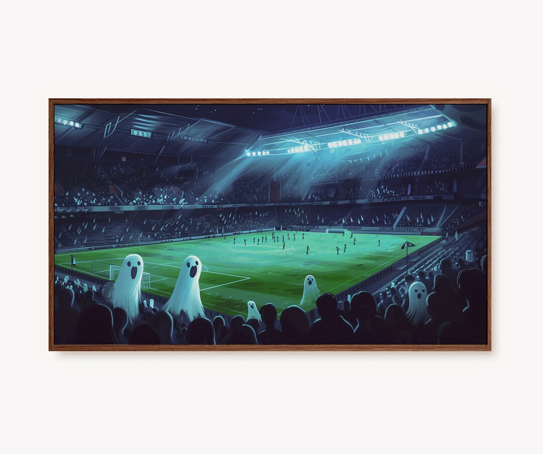 Halloween TV Art, Cute Ghost at Football Game Funny Halloween Art, Dark ...