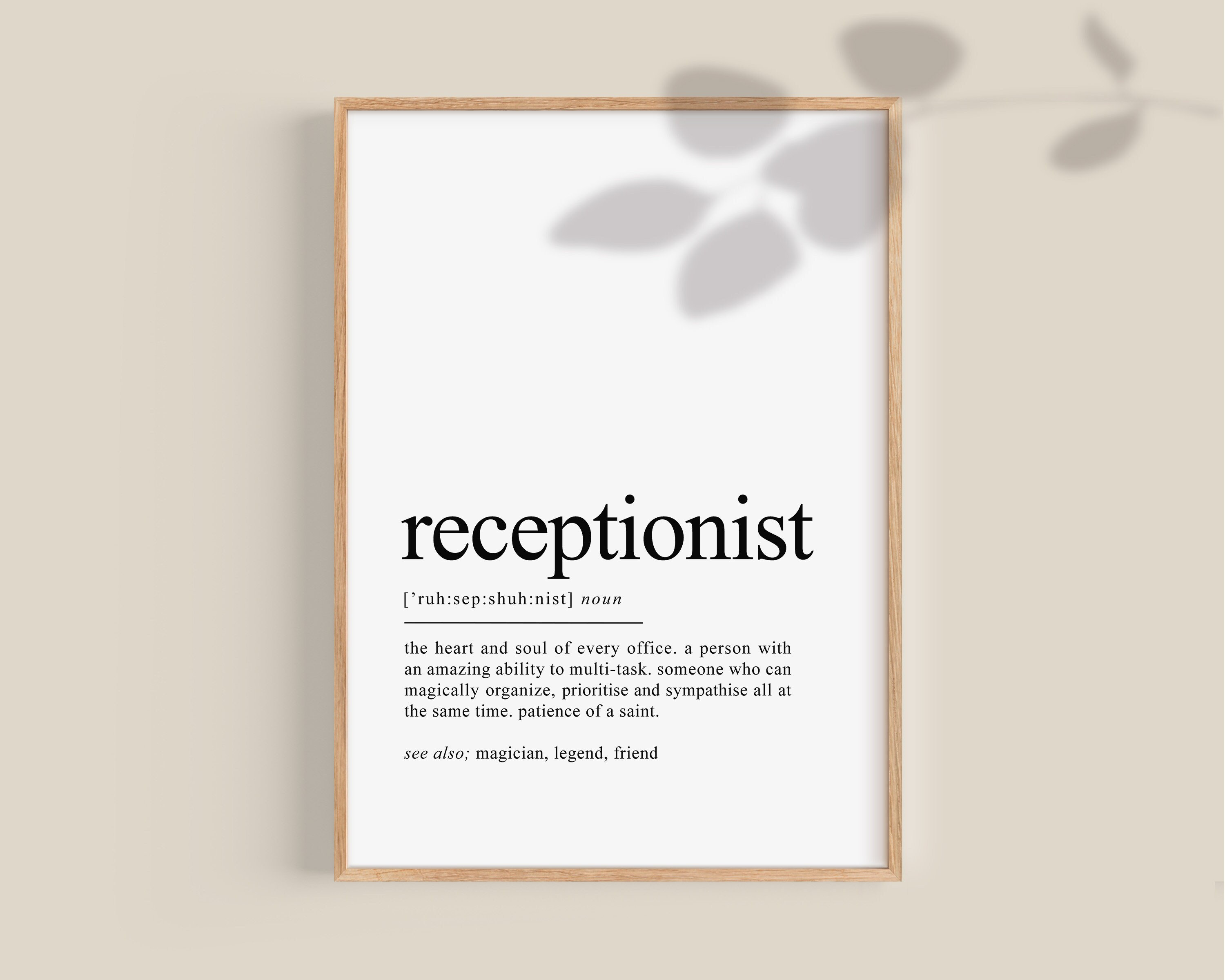 Receptionist Definition Print, Receptionist Gift, Gift for Receptionist ...