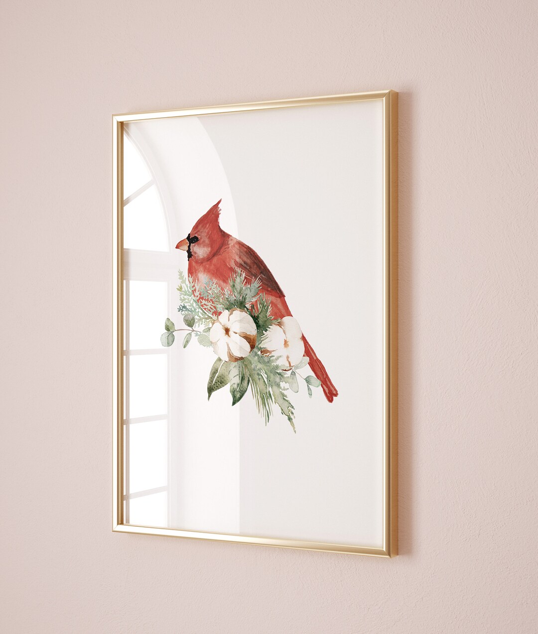 Christmas Decor Cardinal Bird Poster Red Botanical Holiday Wall Art ...