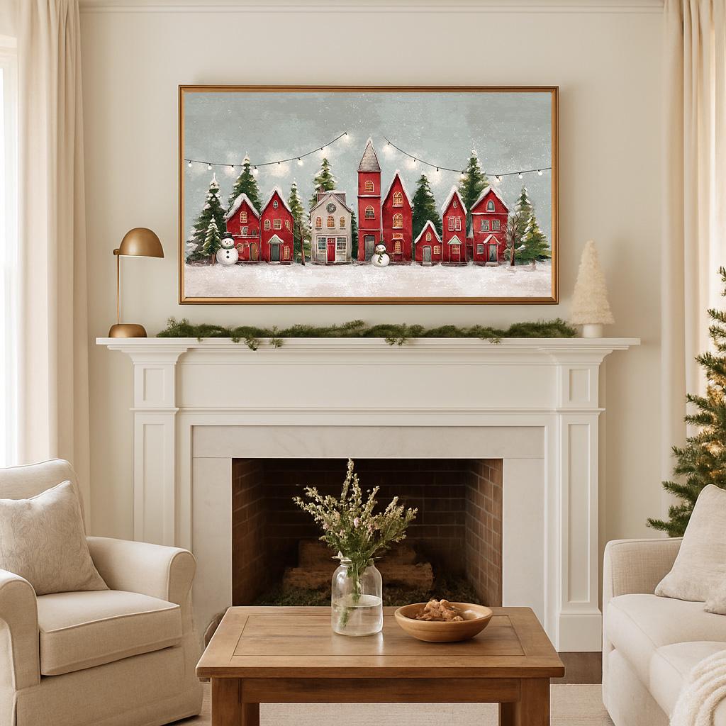 Christmas Village Frame TV Art: Snowy Winter Painting (digital Download ...
