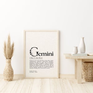 Gemini Definition Print, Gemini Gift, Zodiac Gift, Gemini Astrology ...
