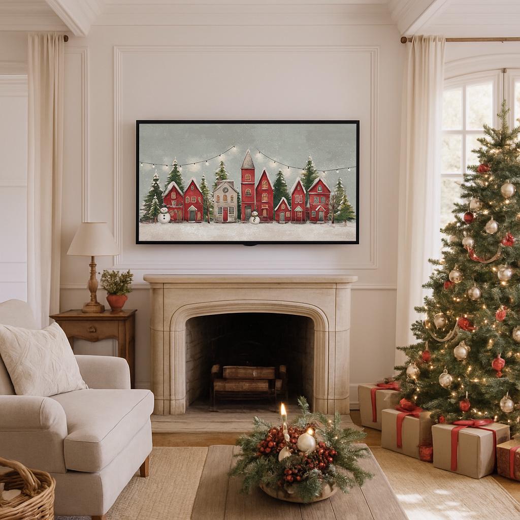 Christmas Village Frame TV Art: Snowy Winter Painting (digital Download ...