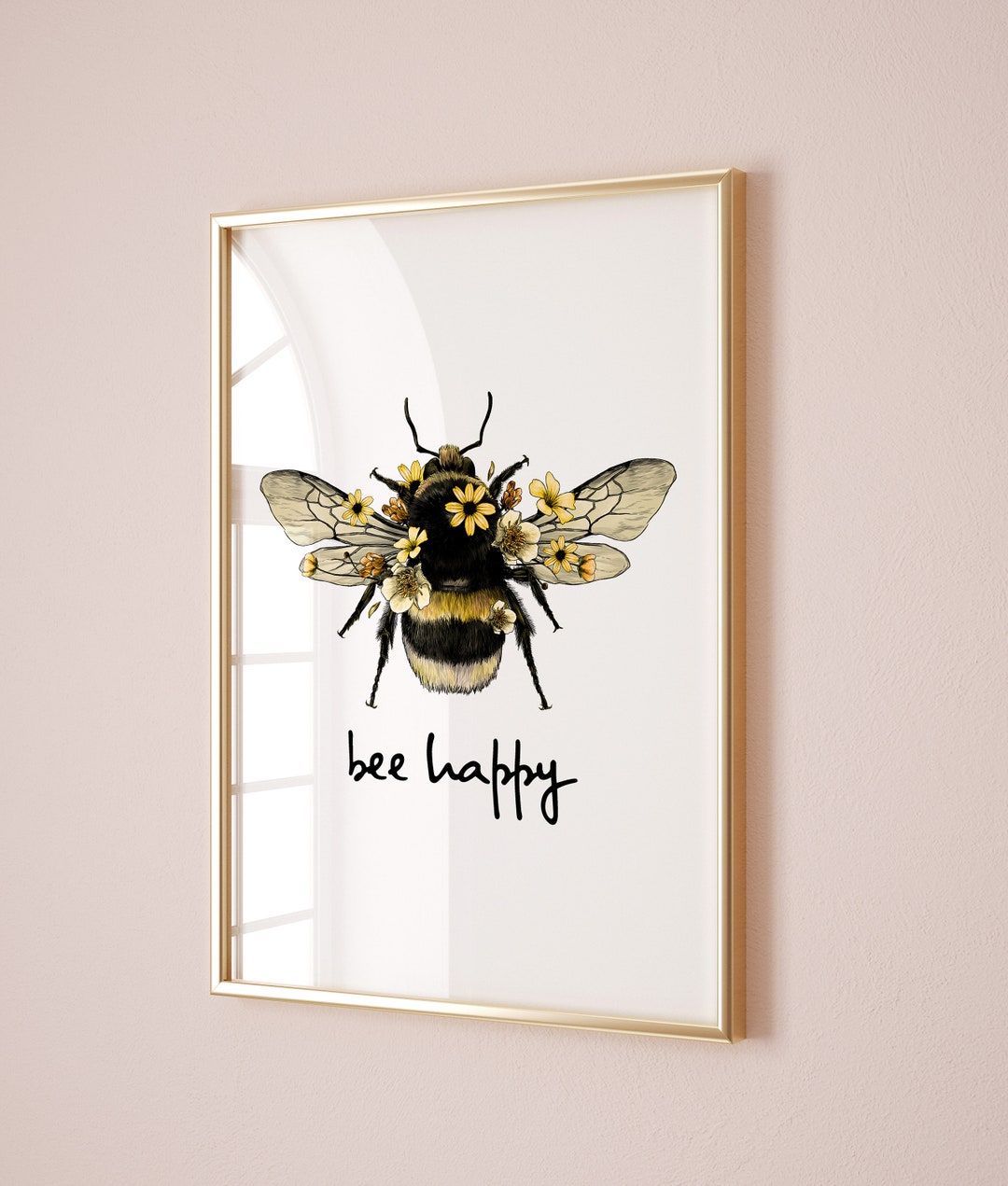 Bee Happy Print, Bumble Bee Art, Kids Room Art, Nursery Wall Art Prints ...