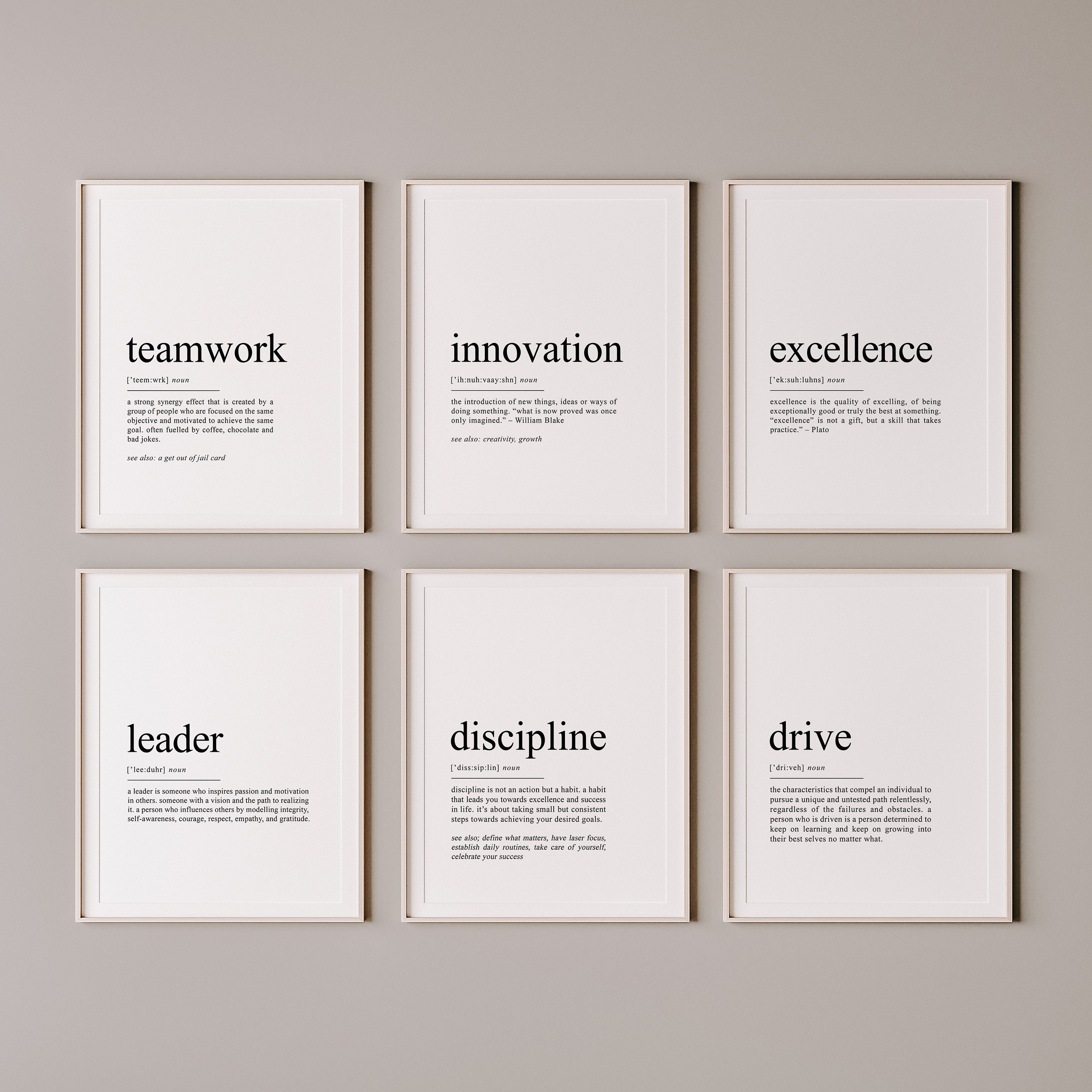 Office Decor Motivational Wall Art Set of 6 Prints Teamwork Qualities ...