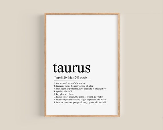 Taurus Definition Print Taurus Gifts Taurus Art Print | Etsy