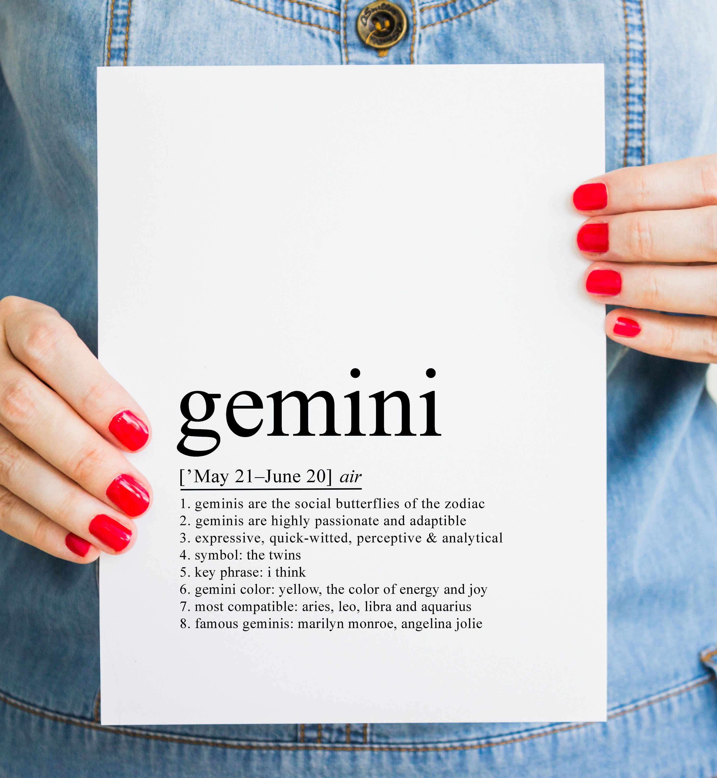 Gemini Definition Print Gemini Gifts Gemini Print Gemini | Etsy