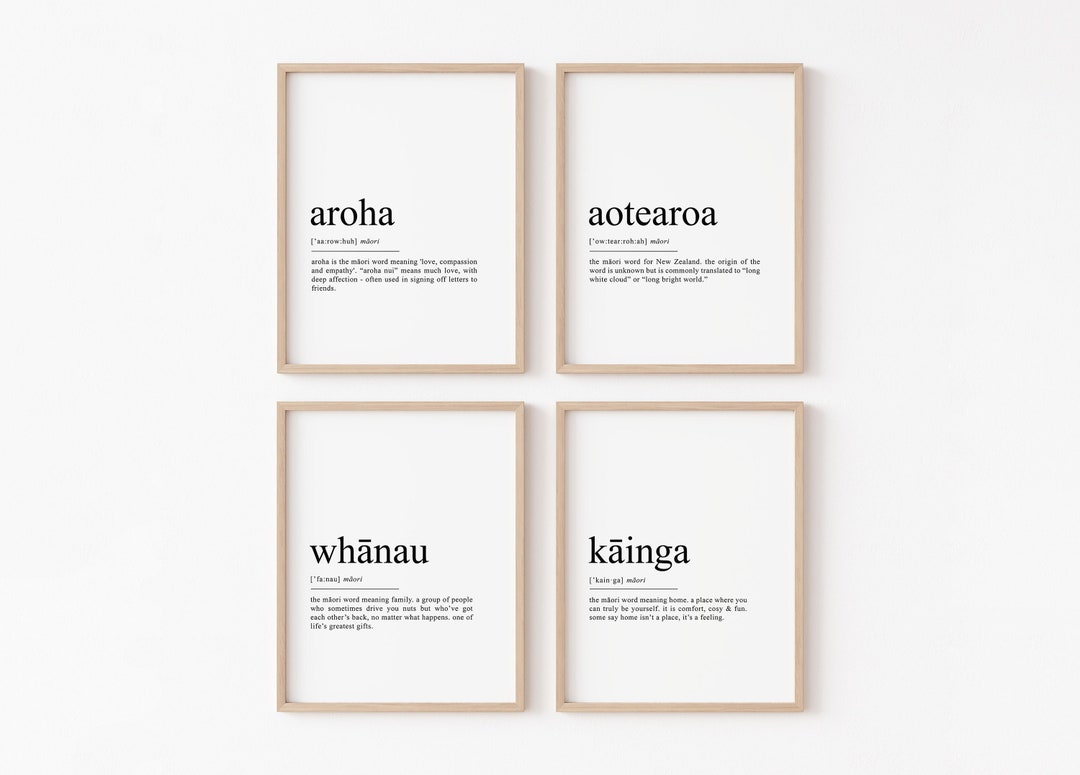 Maori Prints, Aroha Definition Print, Whanau Print, Set of 4 Maori ...