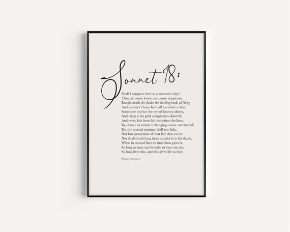 Sonnet 18 William Shakespeare Poem Sonnet 18 Print | Etsy