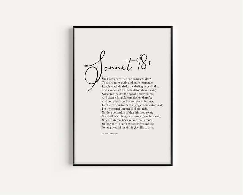 Sonnet 18 William Shakespeare Poem Sonnet 18 Print | Etsy