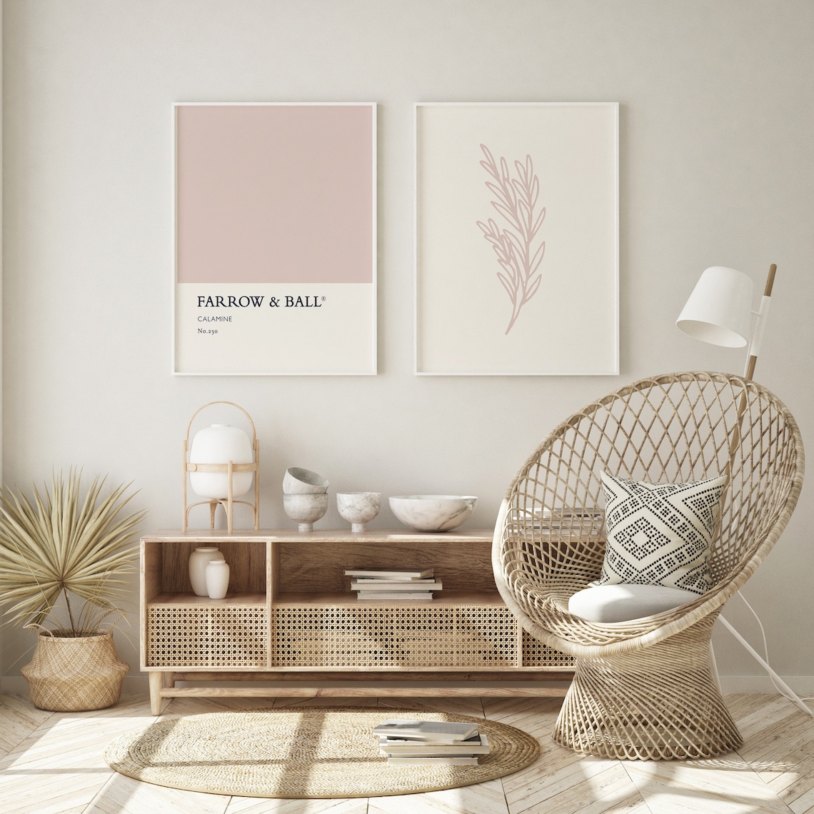 Farrow & Ball Calamine Wall Art Set of 2 Minimal Pink | Etsy