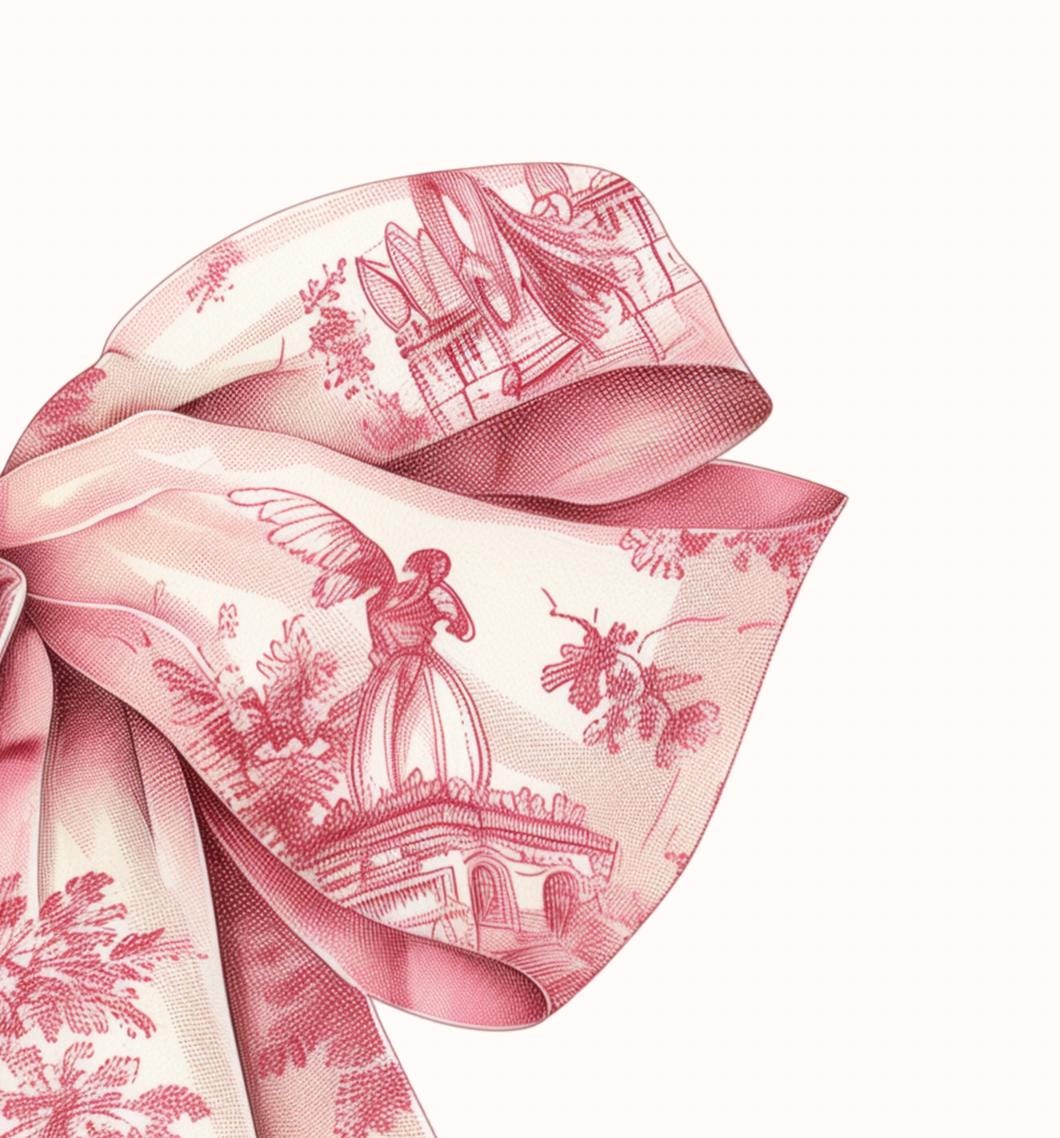 Coquette Pink Bows Digital Wall Art, Chinoiserie Nursery Print, Pink ...