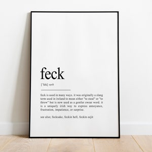 Irish Gifts, Feck Definition Print, Irish Gift, St. Patricks Day ...