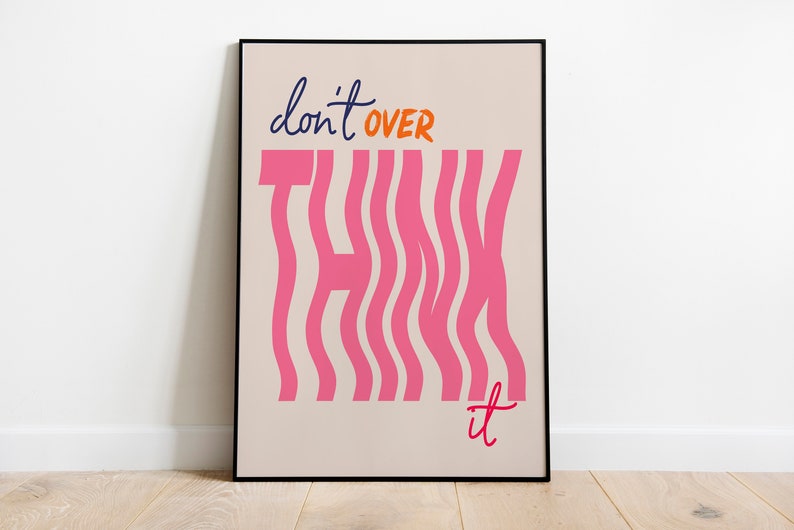 Don't Overthink It Poster Trendy Retro Wavy Digital Prints Pink ...