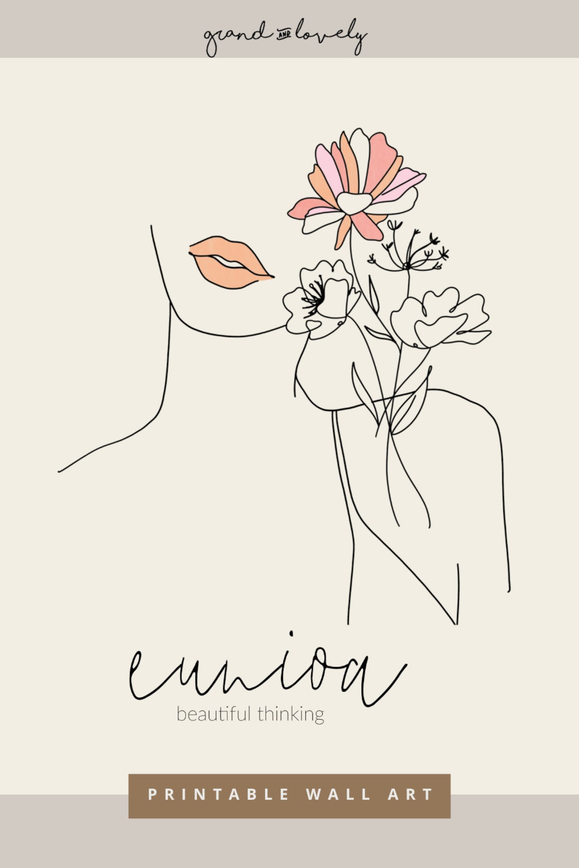 Eunoia Definition Print | Woman Line Art, Floral Design (digital ...