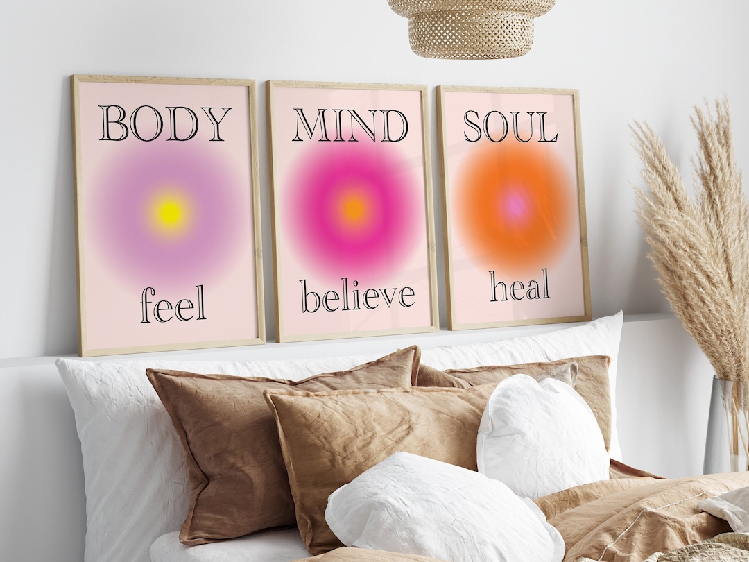 Mind Body Soul Aura Poster Set of 3 Prints, Aura Energy Spiritual Gradient 3 Piece Printable ...