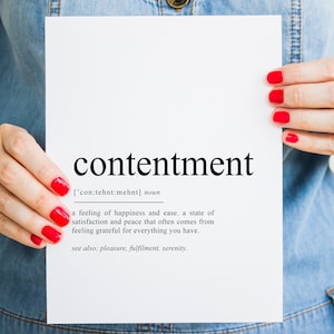 Contentment Definition Print, Gratitude Printable | Grateful Wall Art ...