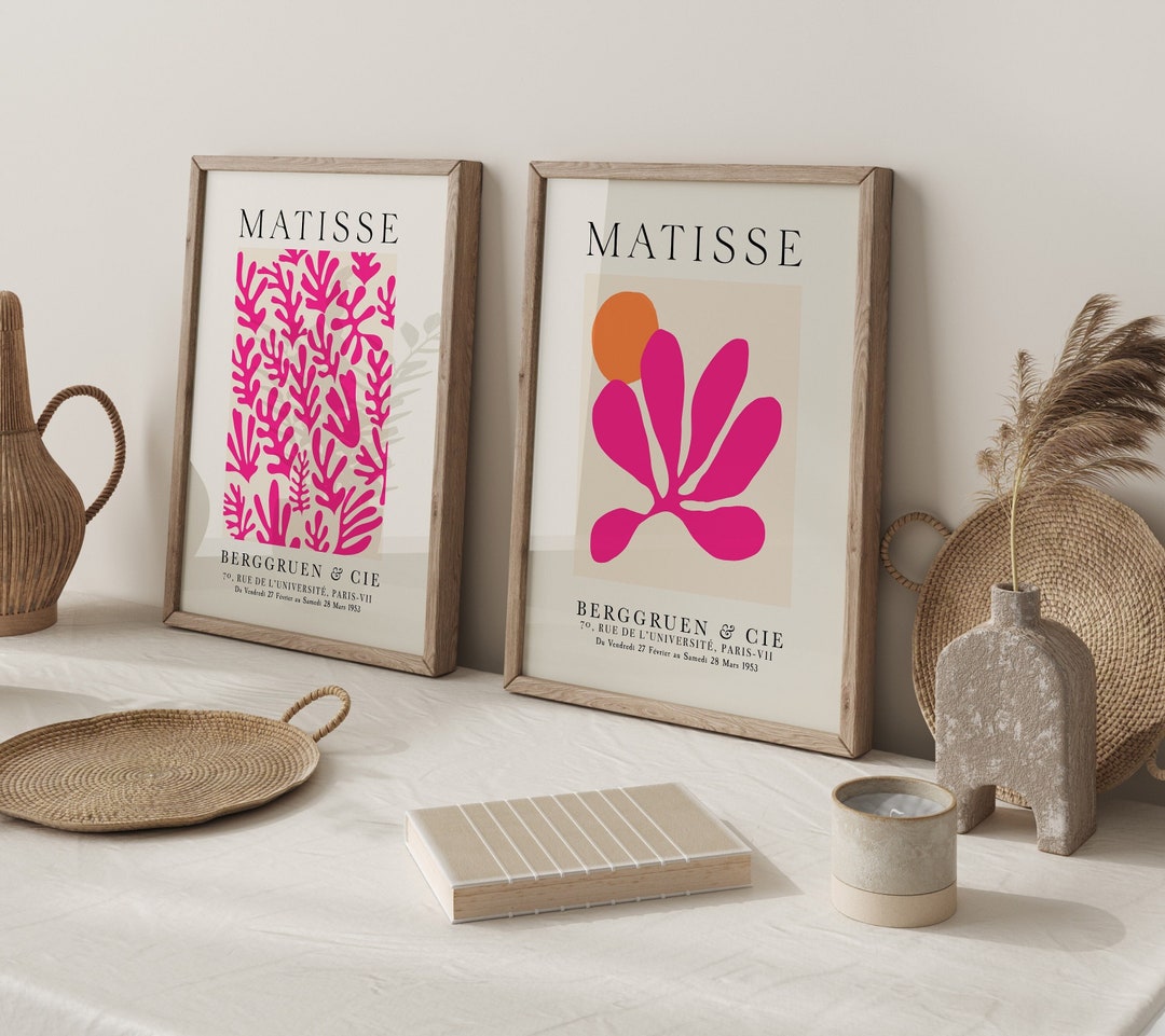 Pink Matisse Print Set of 2 Hot Pink Wall Art, Preppy Decor Henri ...