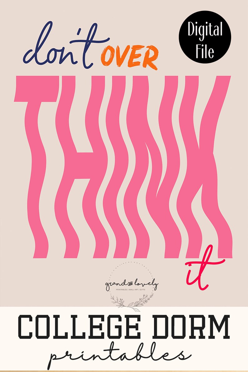 Don't Overthink It Poster Trendy Retro Wavy Digital Prints Pink ...