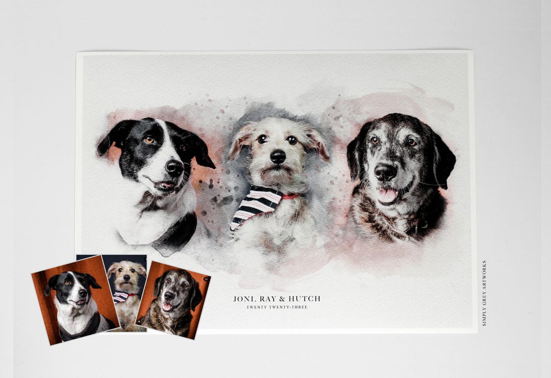 Pet Merged Print| Merged Photos Into One| Pet Portrait Collage| 3 Pets ...
