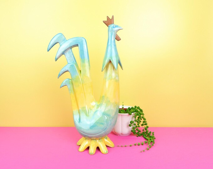 Vintage Glazed Ceramic Rooster Sculpture, Mid Century Fine Art Cockrell ...