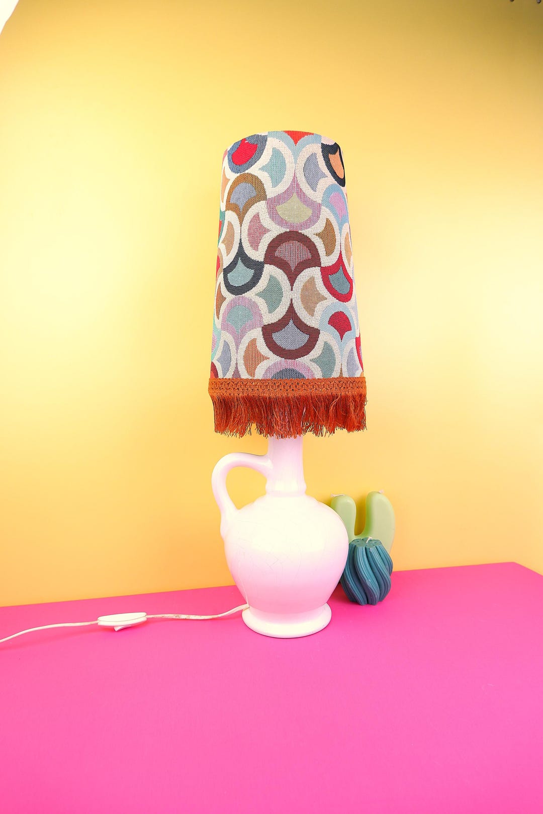 Vintage Ceramic Table Amphora Table Lamp, White Mid Century Retro Shade ...