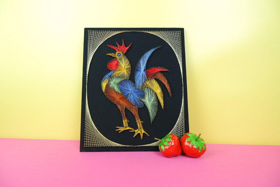 Vintage String Thread Sculpture Wall Art, Rooster Cockrell Midcentury ...