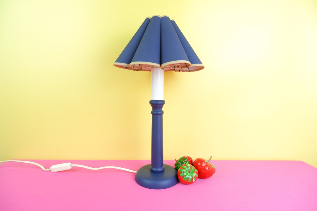 Vintage Blue Lantern Lamp With Pleated Scalloped Shade, Postmodern ...