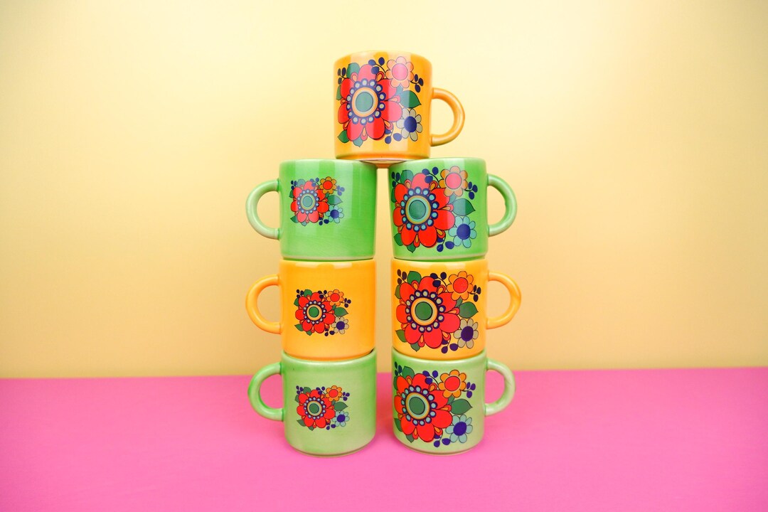 Vintage 70s Ceramic Espresso Cup: Retro Flower Power Decor - Etsy